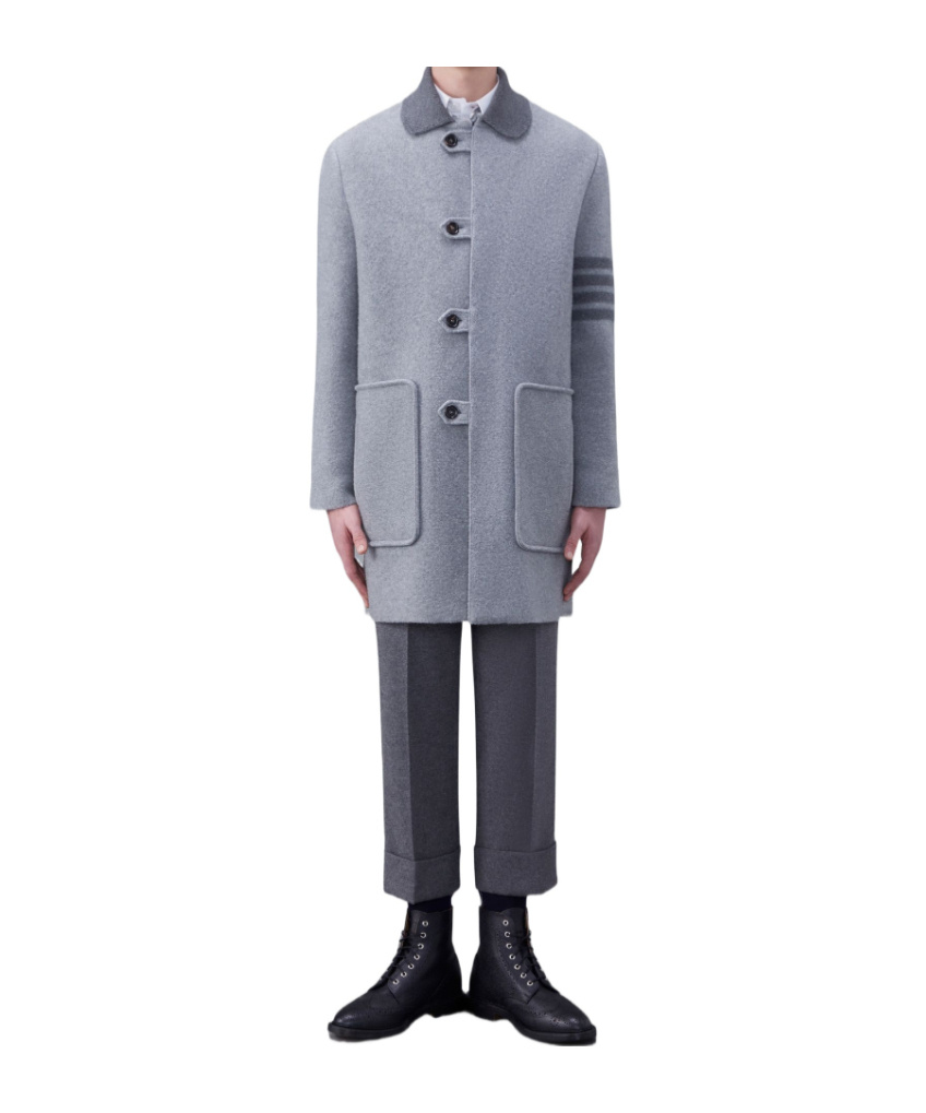 THOM BROWNE Thom Browne Coat with Stripe Detail and Logo Patch